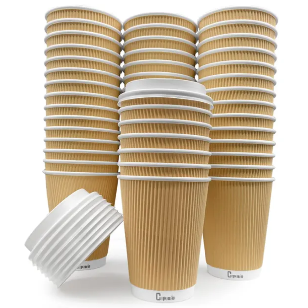 Cupsado – 50 x 8oz Cups + Lids – Ripple Wall Disposable Coffee Cups ...