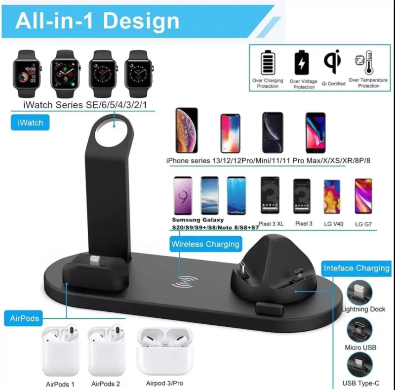 30W Dock Universal Charge 4 6 in 1 Fast Charger Stand Charging Wireless ...