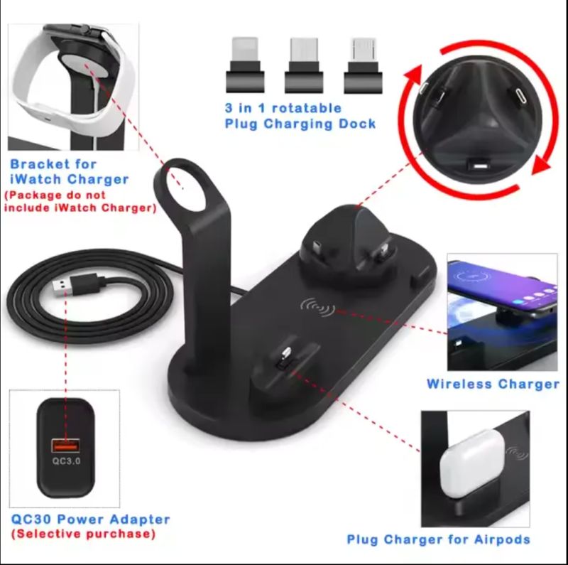 30W Dock Universal Charge 4 6 in 1 Fast Charger Stand Charging Wireless ...