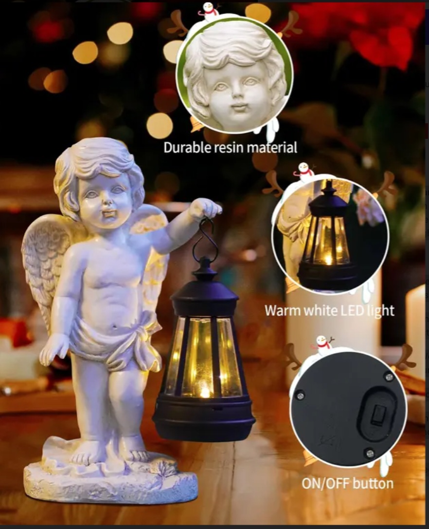 Solar Garden Statues Outdoor Ornaments,Cherub Outdoor Statues with ...