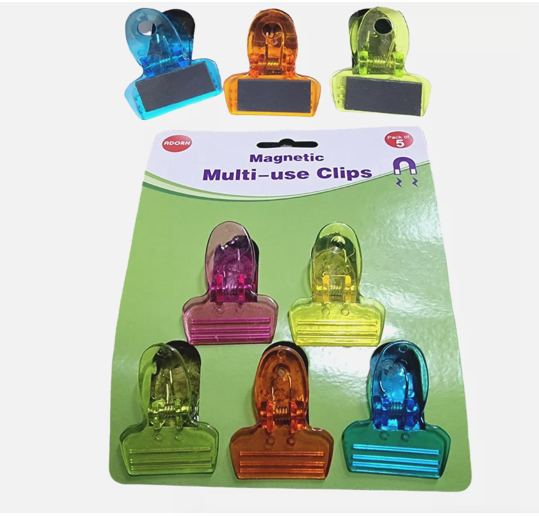 5 X Neon Magnetic Multi Use Clips Fridge Magnets Large Bulldog Clips ...