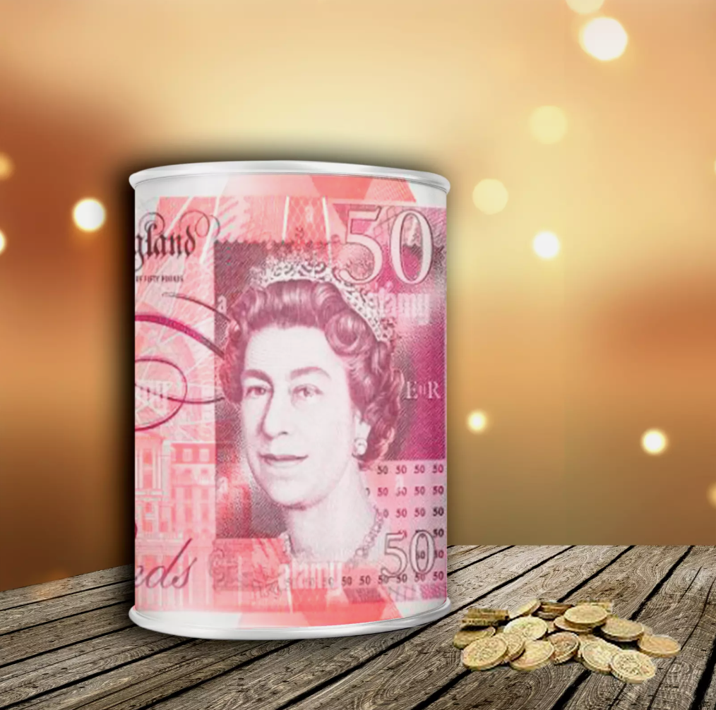Money Tin Box £ 50 Pound Notes Design Money Savings Tin Kids Cash Piggy ...