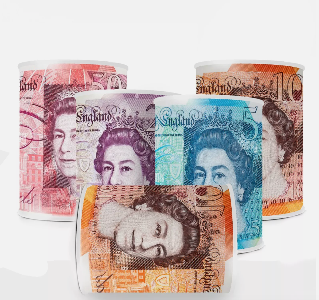Money Tin Box £ 50 Pound Notes Design Money Savings Tin Kids Cash Piggy ...