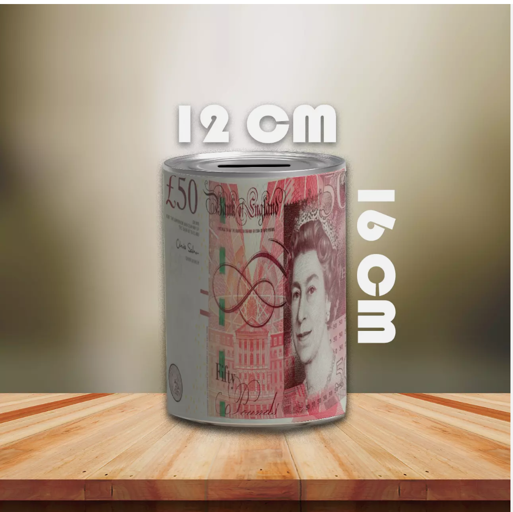 Money Tin Box £ 50 Pound Notes Design Money Savings Tin Kids Cash Piggy ...