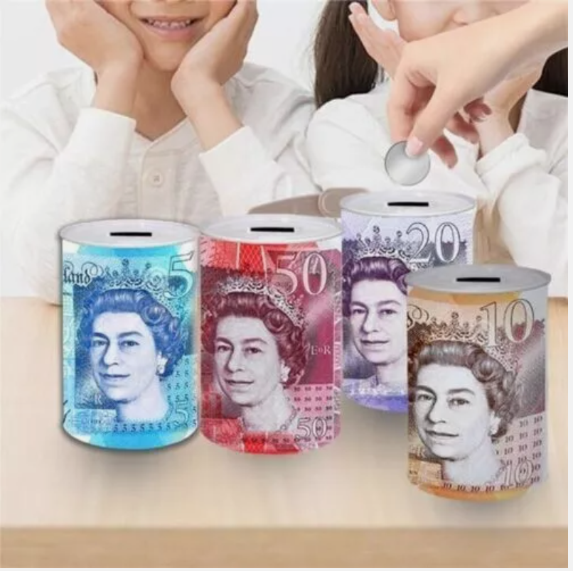 Money Tin Box £ 50 Pound Notes Design Money Savings Tin Kids Cash Piggy ...