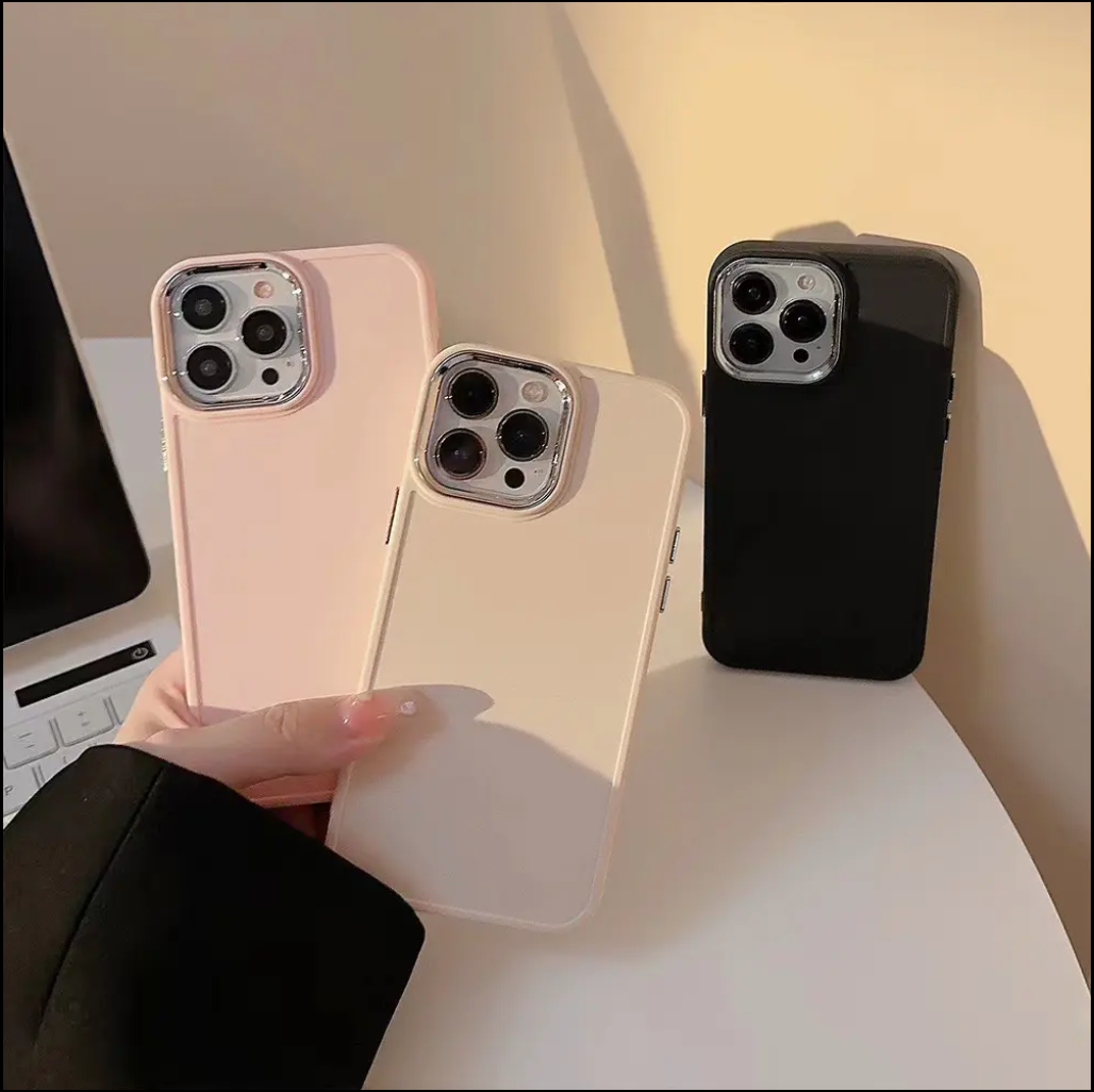 Solid Color Soft Silicone Cover with Electroplated Frame Sleek and ...