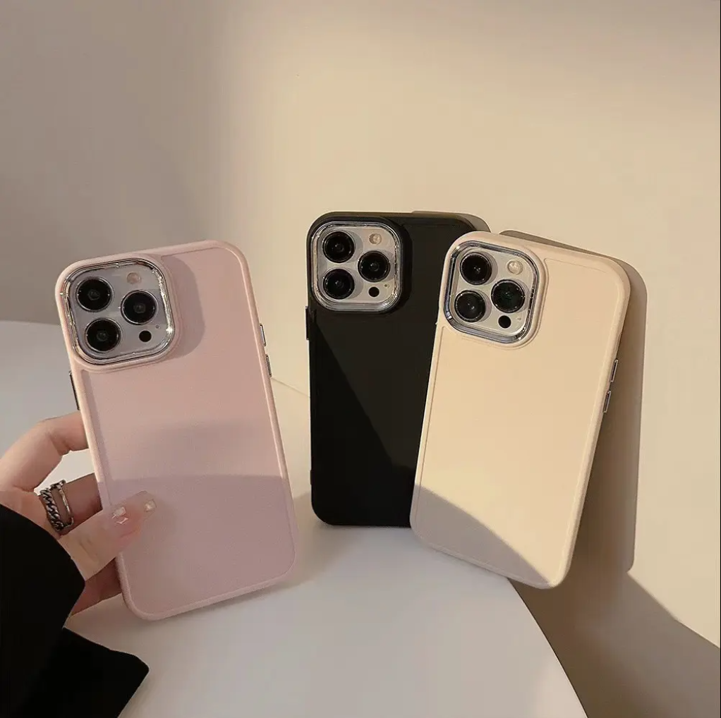 Solid Color Soft Silicone Cover with Electroplated Frame Sleek and ...