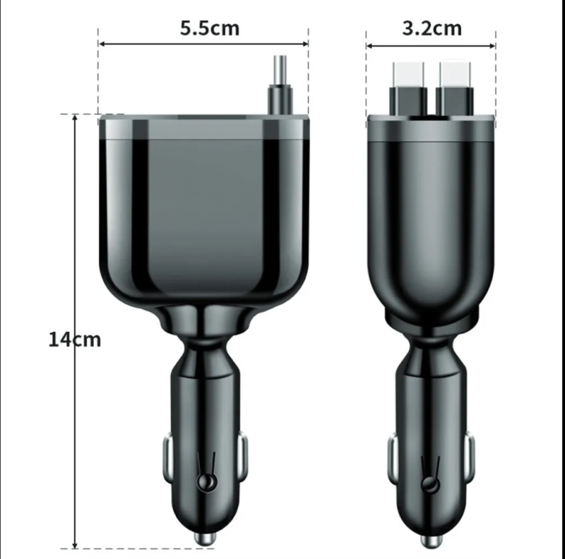 5 in 1 Super Fast Charging Dual Pull Out Retractable Car Charger 12 24V ...