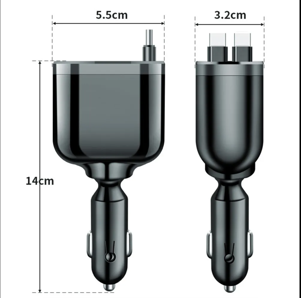 5 in 1 Super Fast Charging Dual Pull Out Retractable Car Charger 12 24V ...