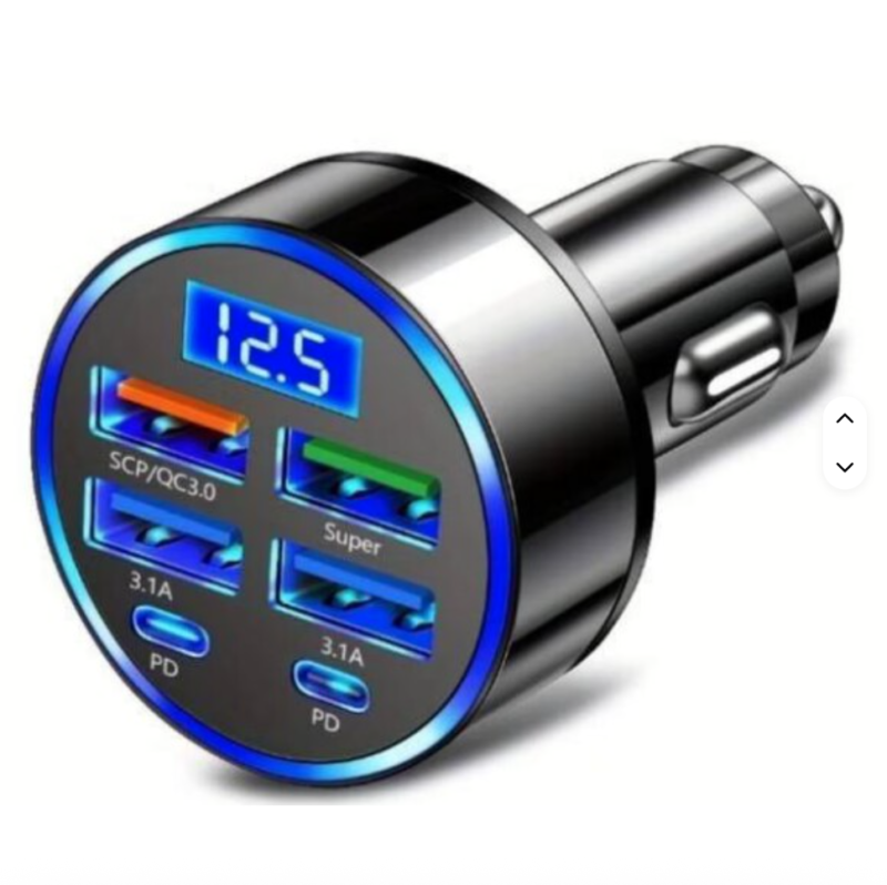 100W 6-in-1 Multi-Port Car Charger – Super Fast Charging with Digital ...