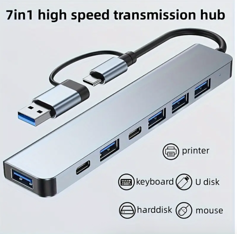 7-in-1 High-Speed USB 3.0 Data Transfer Adapter – Multiport Expansion ...