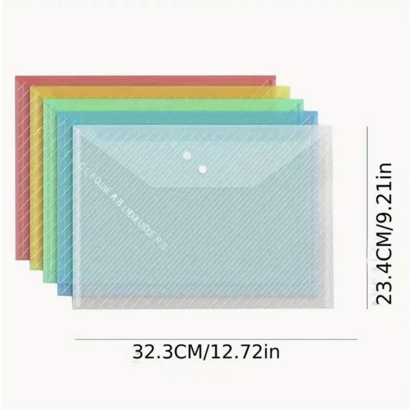 5 PCS Snap Button File Folders – A4 Letter Size, Assorted Colors ...