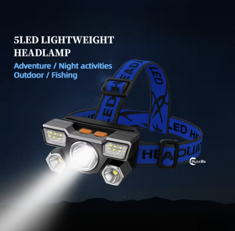 USB Rechargeable Portable Headlamp – 5-LED Bright Headlight for Outdoor ...