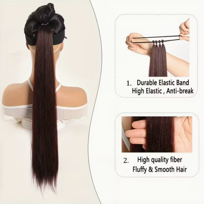 71.12cm Long Straight Synthetic Ponytail Extension Elegant Black • Soft ...