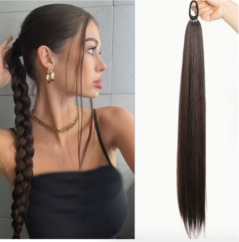 71.12cm Long Straight Synthetic Ponytail Extension Elegant Black • Soft ...