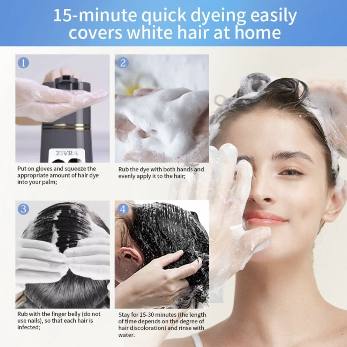 Natural Black & Dark Brown 400ml Instant Hair Color Shampoo | ZIVRA ...